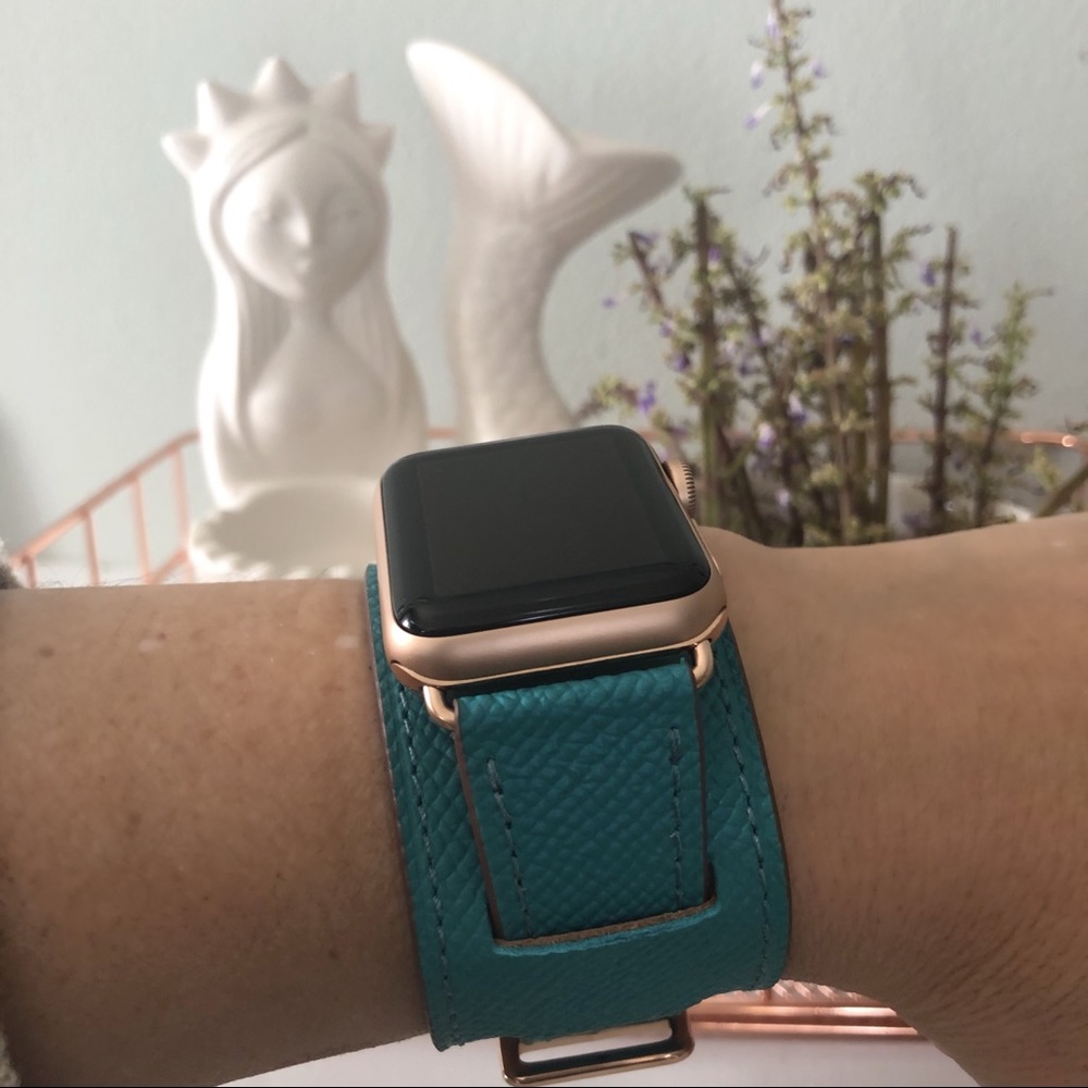 Rose Gold Apple Watch Cuff Band Strap Leather - Gem